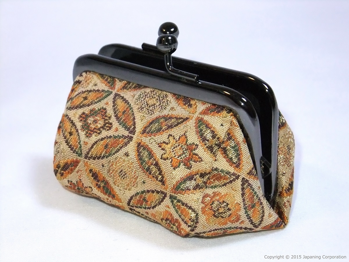 Nishijin-ori Silk-made small Gamaguchi Wallet (Ellipse,Ochre ...